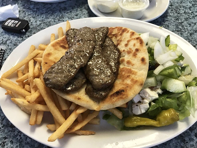 The gyro platter brings Mediterranean flair to the Keys, proving that good food knows no geographical boundaries—especially when served with crispy fries.