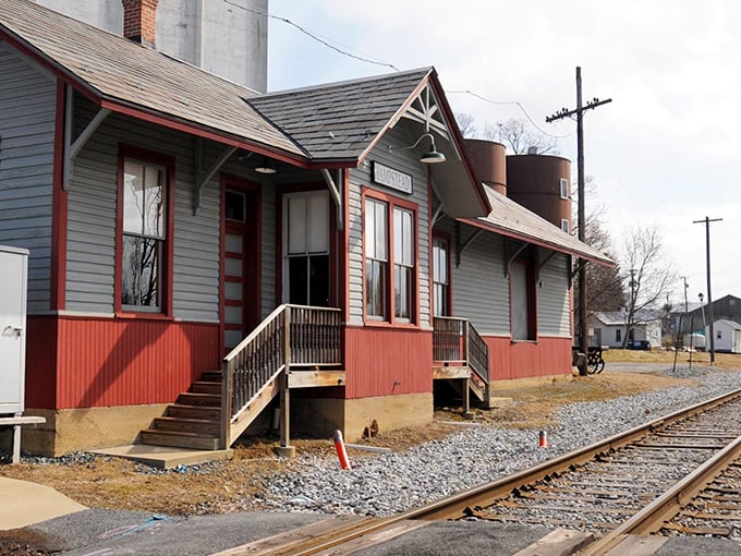The historic train depot whispers stories of Hampstead's railroad past – when the Western Maryland Railway connected this town to the world.