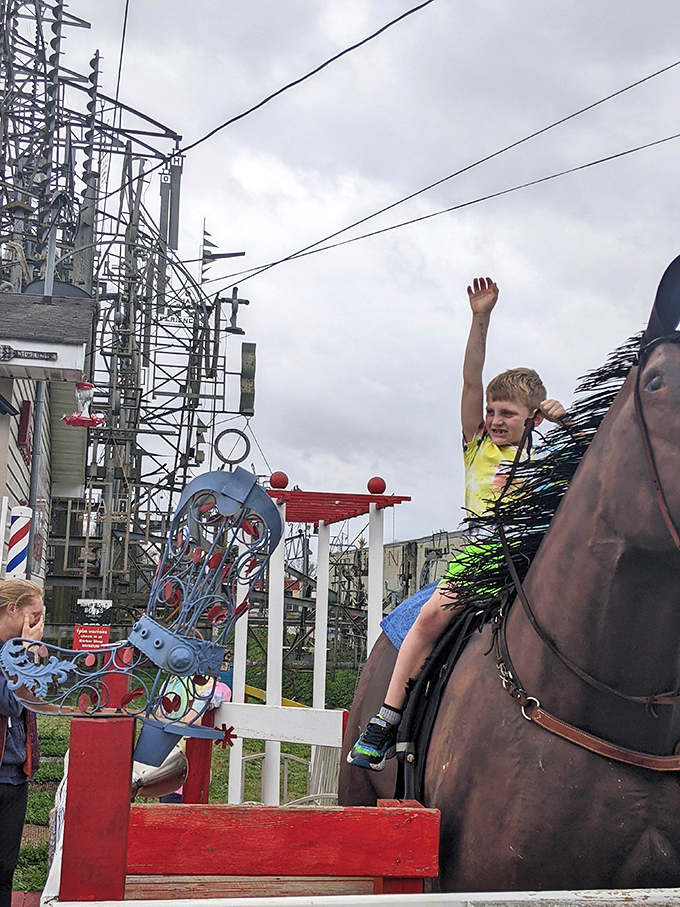 Even horses stop to appreciate the art—this young rider's enthusiasm perfectly captures the childlike wonder The Mindfield inspires.