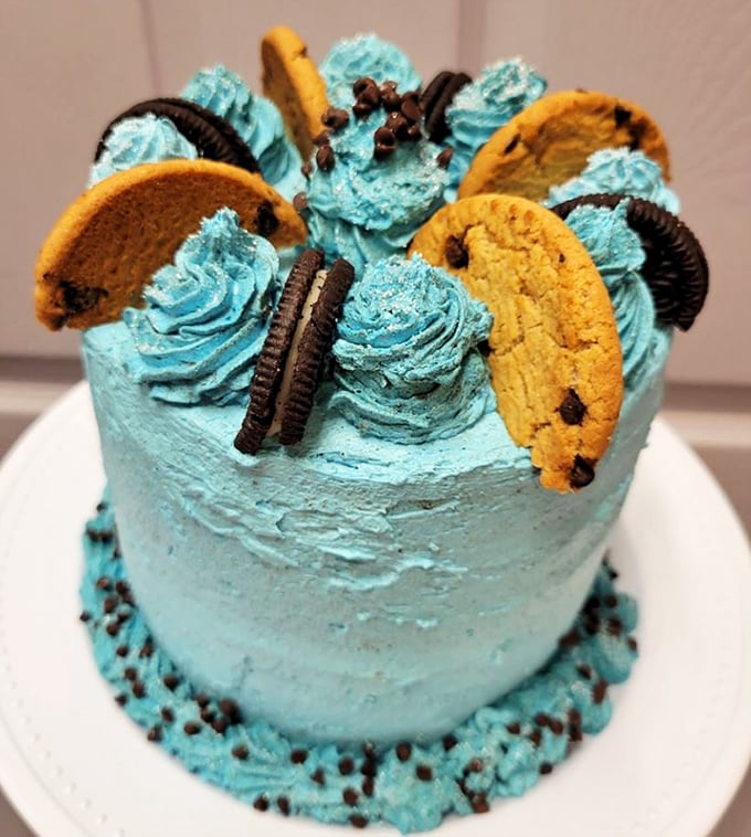Cookie Monster would abandon Sesame Street for this blue-frosted cake adorned with cookies and Oreos—a birthday party waiting to happen.