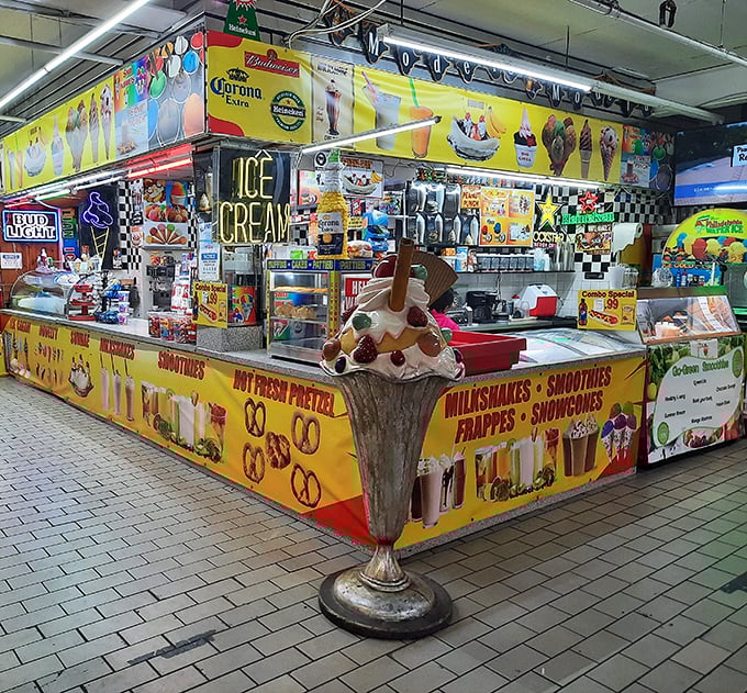 Ice cream paradise where calories don't count and every flavor whispers sweet temptations to passersby.