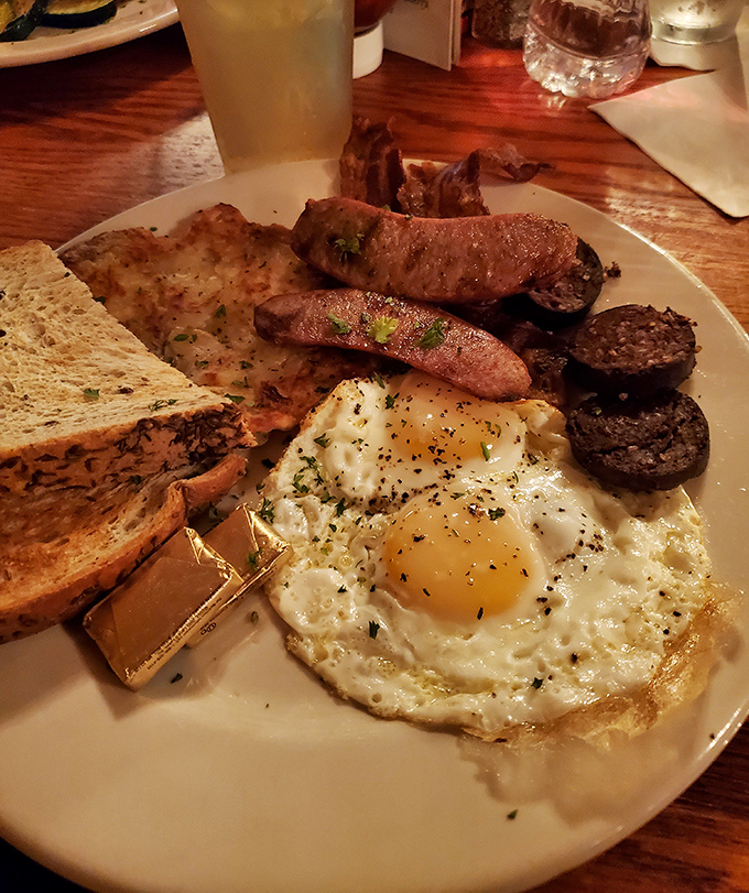The Irish Breakfast doesn't mess around—eggs, bangers, black pudding and toast create the perfect morning feast or hangover cure.