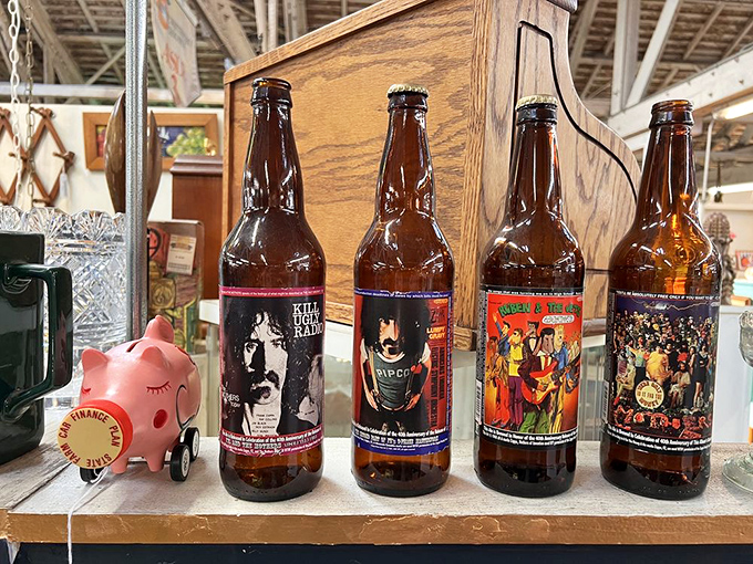 Even empty bottles tell stories—these Frank Zappa and Beatles-themed collectibles prove music memorabilia comes in all forms.