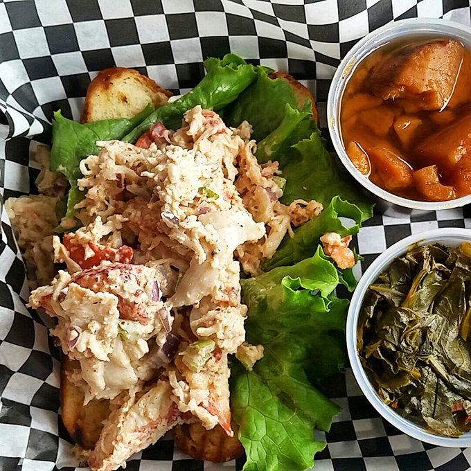 Seafood salad that doesn't skimp on the good stuff. Those sides aren't afterthoughts—they're supporting actors deserving of their own spotlight.