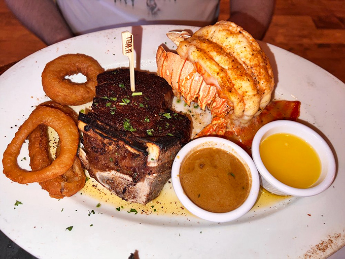 Land meets sea in perfect harmony. This filet mignon shares the spotlight with a buttery lobster tail – surf and turf nirvana.