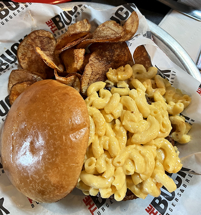 The mac and cheese burger - because sometimes you need carbs on your carbs, beautifully.