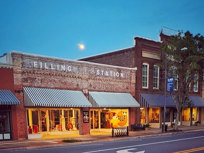 Evening strolls down Quincy's Main Street cost exactly zero dollars. The nostalgic "Filling Station" sign reminds us of simpler—and more affordable—times.