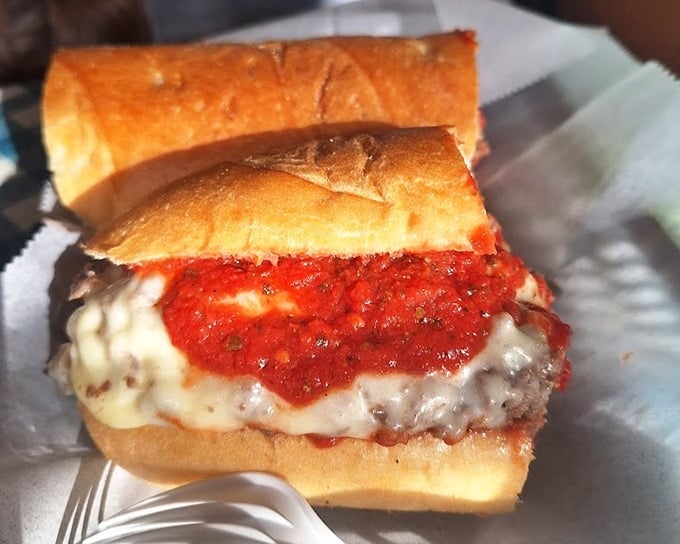 The holy grail of meatball sandwiches—sauce so red it could stop traffic, cheese melted to perfection, and a roll that's both vessel and treasure.
