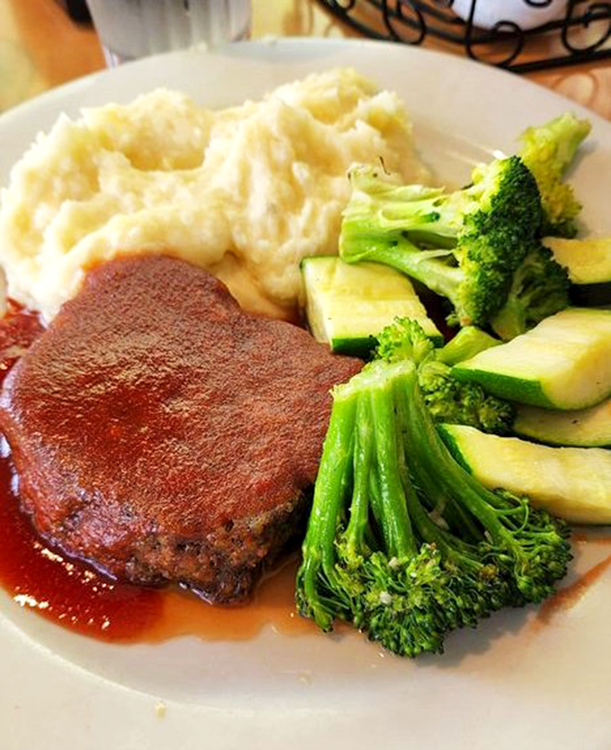 Meatloaf that would make your grandmother both proud and a little jealous. That tomato glaze is the ruby crown jewel. 