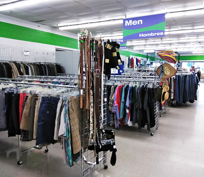 The men's department – where business casual meets vacation vibes, and yesterday's fashion becomes tomorrow's vintage find at a fraction of original cost.