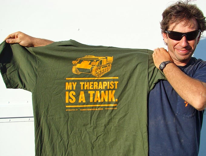 Tank therapy merchandise that speaks truth – sometimes the best counseling comes with treads.