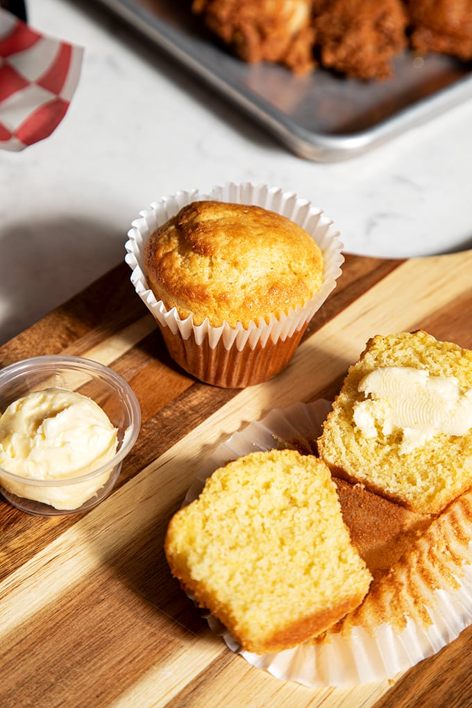 Cornbread muffins so perfect they deserve their own fan club. That honey butter on the side isn't optional—it's essential to your happiness.