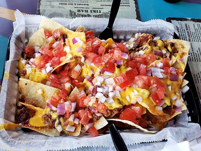 Nachos that aren't afraid to show off – loaded with enough toppings to make sharing both necessary and slightly disappointing.