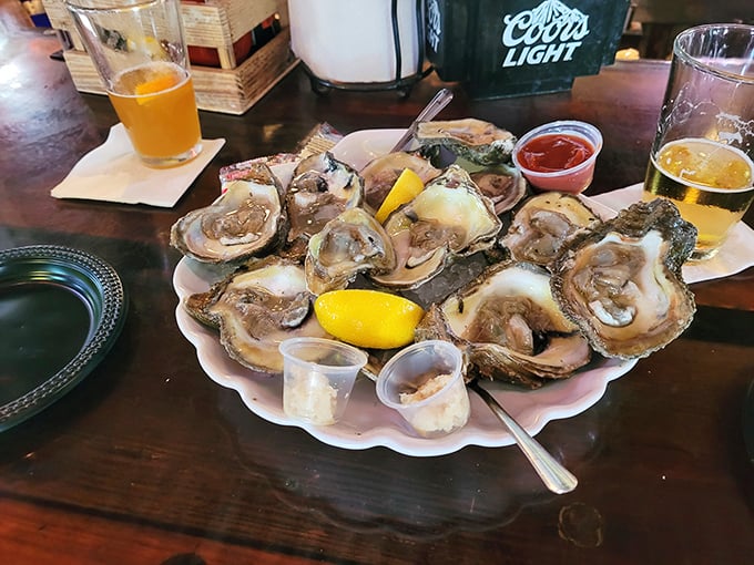 Oysters on the half shell—nature's perfect appetizer, requiring nothing more than a squeeze of lemon and a moment of gratitude.