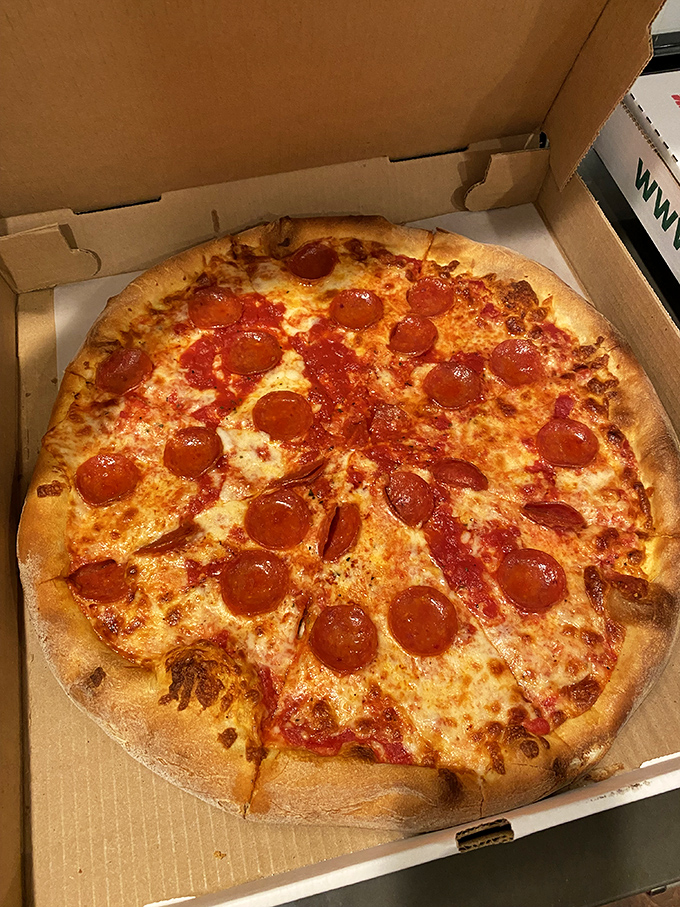 This pepperoni pizza isn't trying to reinvent the wheel—it's just making that wheel absolutely delicious with perfectly crisped pepperoni cups.