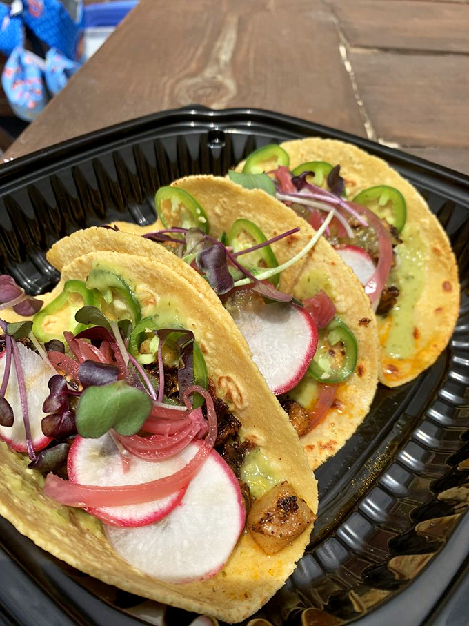 These aren't your average tacos. The radish slices and jalapeños add pops of color and heat that make these beauties Instagram and palate worthy.