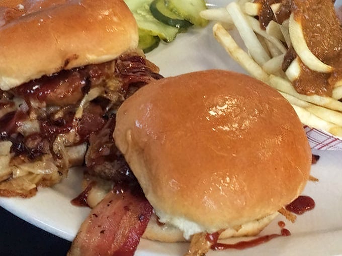 Caramelized onions and BBQ sauce transform these sliders into something that would make even the most sophisticated palate do a happy dance.