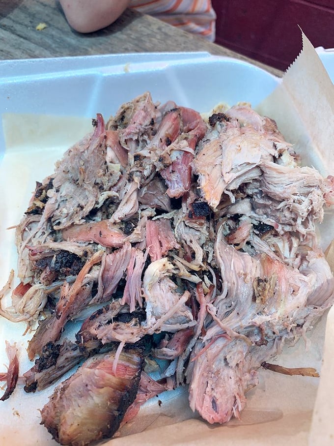 Pulled pork so tender it practically pulled itself. Those crispy bark bits mixed throughout are like finding treasure in an already valuable chest. 