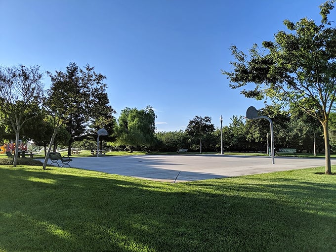 Basketball courts and green spaces at Rancho Encantado Park prove that retirement doesn't mean trading your jump shot for a rocking chair—unless that's your preference.