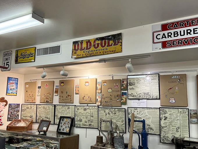 Maps and signs tell the story of a highway that wasn't just pavement, but America's main street connecting small towns that time almost forgot.