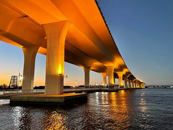 The Roosevelt Bridge glows at sunset like a scene from a movie where the protagonist finally decides to start that beach town business.