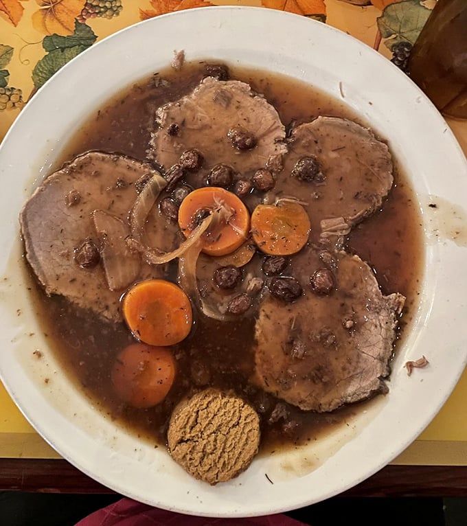 Sauerbraten: Germany's answer to pot roast, but with a PhD in flavor. Those tender slices bathing in rich gravy tell stories of patient cooking and ancient recipes.