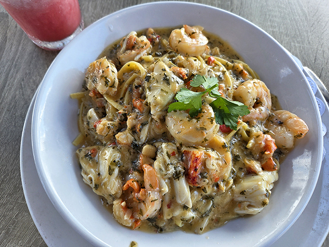 Seafood pasta that doesn't skimp on the good stuff—this dish has more shrimp than an oceanic convention and twice the flavor.