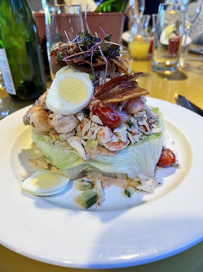 This seafood wedge salad stands tall and proud, like the Moshulu itself—a towering achievement of fresh ingredients that's practically architectural.