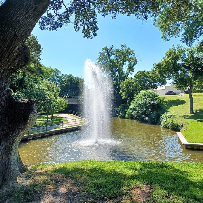 That fountain isn't just for show—it's Shanley Park's natural air conditioner, creating the perfect microclimate for an afternoon of people-watching.