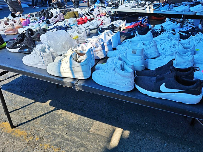 Sneakerheads, rejoice! This sea of footwear offers everything from basic whites to limited editions—all without the mall markup.