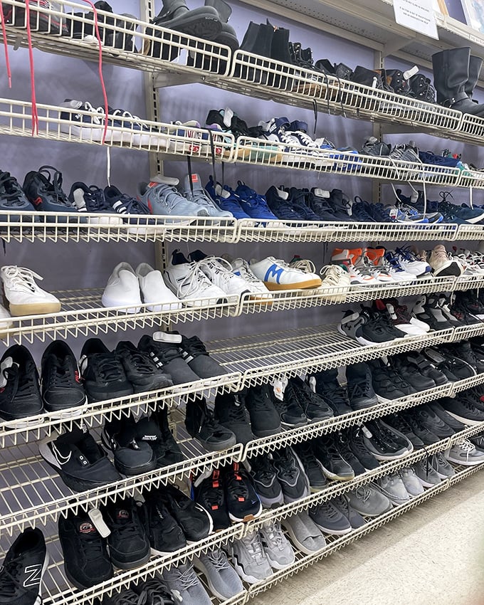 The sneaker section—where athletic aspirations meet budget realities, and yesterday's status symbols await their second act.
