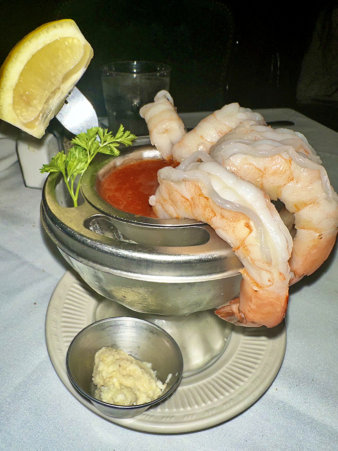 Shrimp cocktail that transports you to a time when appetizers weren't deconstructed or foam-adjacent – just gloriously fresh and perfectly chilled.