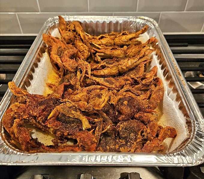 Soft shell crab in all its crispy glory – eat the whole thing and feel like you're breaking the rules.
