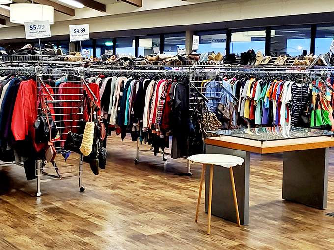 The thrifter's equivalent of the Sistine Chapel - vaulted ceilings, fluorescent lighting, and endless rows of possibility stretching to the horizon.