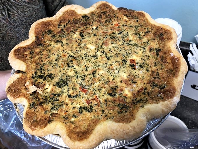 This spinach quiche isn't just good-looking—its golden crust and herb-flecked filling whisper "brunch goals" to anyone who passes by.