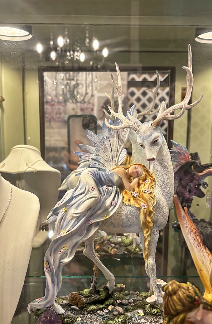 Fantasy meets craftsmanship in this ethereal deer figurine. Not your grandmother's knickknack shelf material—unless your grandmother was secretly magical.