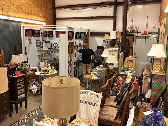 Where treasure hunters navigate the narrow paths between decades. Every aisle offers a new era to explore—just watch your elbows!