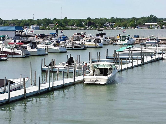 Boats nestled in their summer homes at Marblehead's marina—each one representing someone's escape plan from Monday morning meetings.