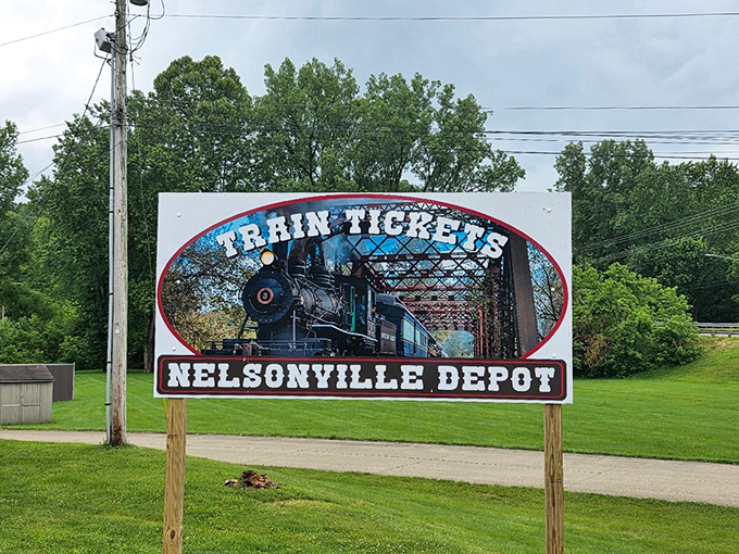 The promise of adventure in bold letters. This sign doesn't just advertise tickets—it sells permission slips for time travel.