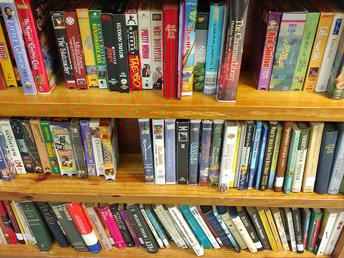 The VHS section – where movie night meets vintage charm, and forgotten classics line up like old friends at a reunion.