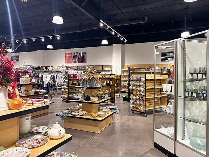 The housewares section gleams with potential, each plate and teacup waiting for its second chance to shine at your dinner table.