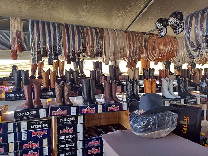 Cowboy boots stand at attention like a Wild West fashion show ready to kick overpriced footwear goodbye.