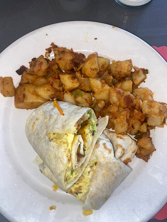 Breakfast burritos: proof that good things come in cylindrical packages, especially when paired with perfectly seasoned home fries.