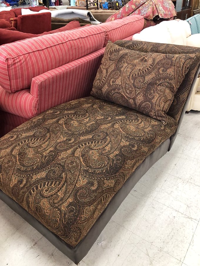 A paisley chaise lounge that screams "draw me like one of your French girls" while whispering "I cost less than your lunch."