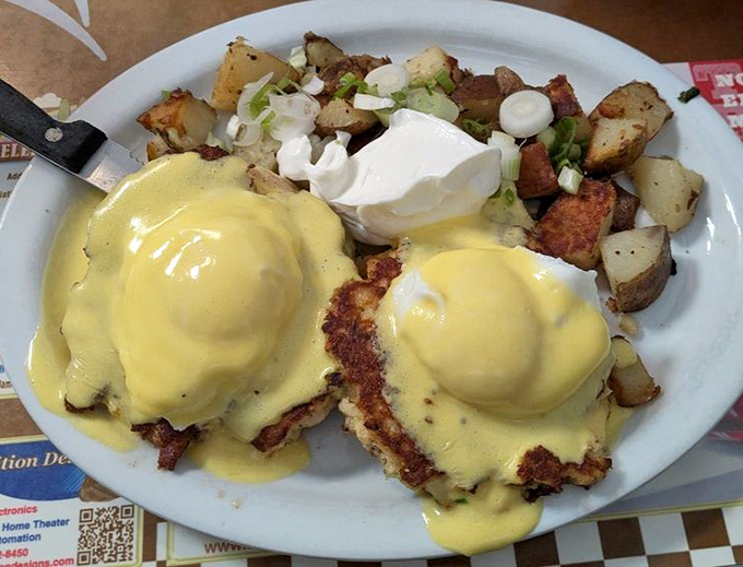 Eggs Benedict elevated to an art form – those golden orbs of hollandaise-draped perfection might make you forget your own name for a few blissful minutes.