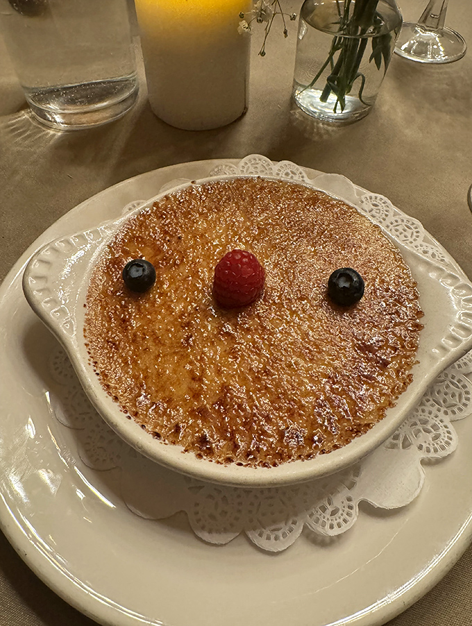 Crème brûlée with the perfect glass-like sugar top that makes that satisfying crack when tapped. Dessert ASMR at its most delicious.
