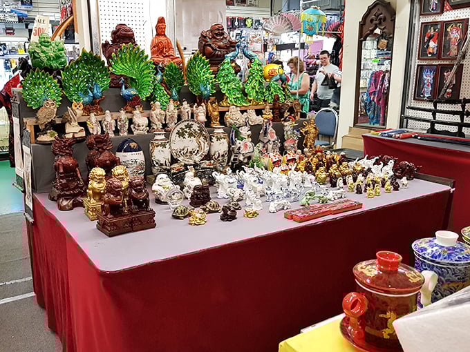 Buddha figures and jade dragons stand guard over this treasure trove of Eastern artistry. Instant feng shui for your Florida condo.
