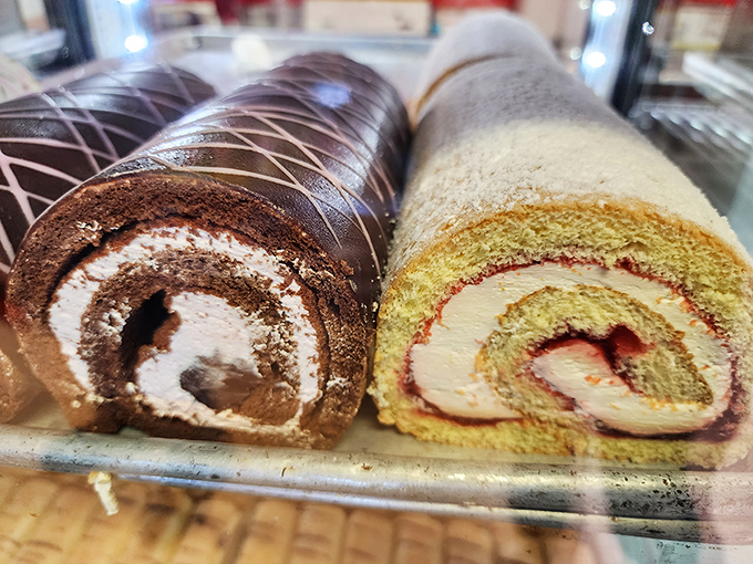 Roll cakes that belong in a museum of edible art. The swirls of chocolate and vanilla create a hypnotic effect that's almost too pretty to eat. Almost.