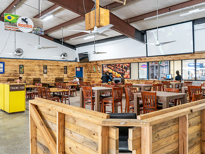 After treasure hunting works up an appetite, this rustic dining area offers a perfect pit stop. The wooden charm rivals any farm-to-table restaurant in ambiance.