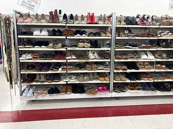 Shoe paradise for the budget-conscious fashionista. Each pair tells a story—some barely begun, others with chapters to add.